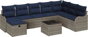Set pohovek 9 ks 8-Počet míst Šedá a námořnická polyratan 3359044