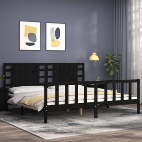 Rám postele s čelem černý 200 x 200 cm masivní dřevo 3192840