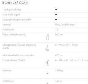Teleskopický žebřík Hailo T100 FlexLine, 13 příček, 7114-131,