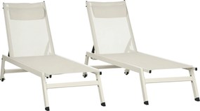 Outsunny Hliníkový a Polyesterový Sluneční Lehák Set 2 Kusy Béžový pro Zahradu s 5 Úrovněmi Polohování, 55x195x30 cm | Aosom