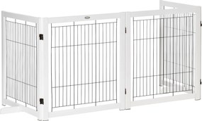 Dřevěná bezpečnostní brána PawHut, zábrana pro psy, bezpečnostní brána, brána pro psy, bezpečnostní dveře, ocel, bílá, 305 x 35,5 x 82 cm