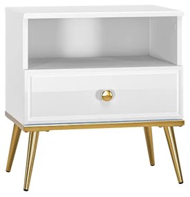 ML FURNITURE Noční stolek - GOLDIN 07, lesklá bílá/matná bílá