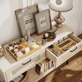 HOMCOM Obdélníkový Úložný Koš, Woven Storage Basket z Vodního Hyacintu s 4 Odděleními, Úložný Koš pro Kuchyni, Koupelnu, Ložnici, Přírodní