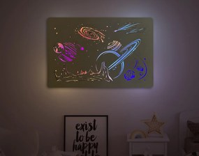Li-Go "Vesmír" světelný obraz RGB s baterií 90x60cm provedení povrchu: dub světlý