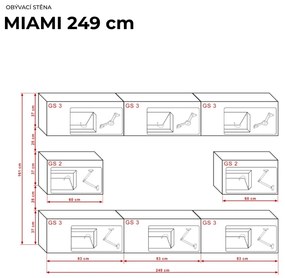 Ral Obývací stěna MIAMI 3, 249 cm - Černý lesk