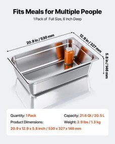 Nerezová gastronádoba VEVOR GN 1/1, 20,5 l
