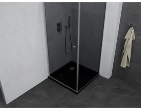 Mexen Pretoria sprchový kout s otočnými dveřmi 70 x 70 cm, grafitově černá , Chromovaná + vanička do sprchového kouta Flat, Čern