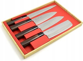 Sada 4 japonských nožů Sekiryu Brown: Yanagiba, Santoku, Nakiri, Deba