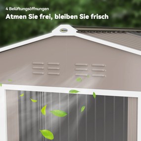 Outsunny Kůlna na Nářadí 4,9 m², Zahradní Kůlna s Pultovou Střechou, Posuvné Dveře, Základna, 277 x 195 x 192 cm, Kůlna z Pozinkované Oceli, Odolná p…