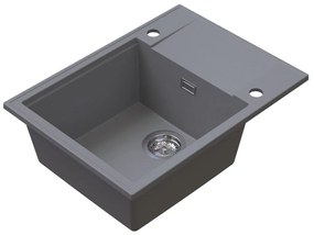 Sink Quality Sink55, kuchyňský granitový dřez 620x460x215 mm + chromový sifon, šedá, SKQ-SINK.D.1KKO.X