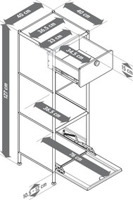 Tchibo - Úzká kovová komoda »Cn3« se 2 zásuvkami a 1 výklopnými dvířky - barva: černá