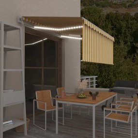 Automatická markýza roleta LED senzor větru 3,5x2,5 m žlutobílá 3069293