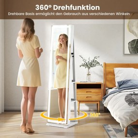 Costway 360° Otočná šperkovnice s osvětlením a zrcadlová skříňka stojací zrcadlo