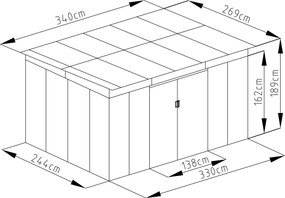 Zahradní domek G21 GRAH 915 - 340 x 269 cm, metalický šedý