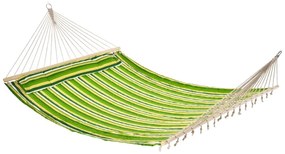 Outsunny Houpací síť pro 2 osoby s podhlavníkem, bavlna 240g/㎡, nosnost 180 kg, zelená pruhovaná, 188 x 140 cm