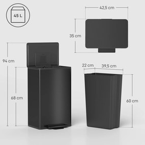 HOMCOM kuchyňský odpadkový koš s pedálem 45 l — s tlumeným dovíráním, vyjímatelným vnitřním kbelíkem, funkcí zajištění otevřeného víka a ochranou pro…