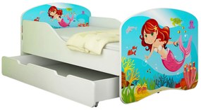 Dětská postel - Mořská víla + jméno 180x80 cm + šuplík