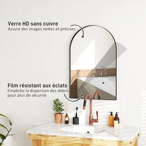 HOMCOM Zakřivené Zrcadlo na Zeď, Koupelnové Zrcadlo, 60 x 90 cm, vysoké rozlišení, s hliníkovým rámem, pro ložnici, obývací pokoj, předsíň, černé