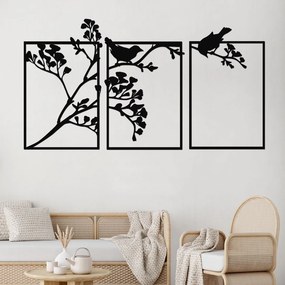 dřevo života 3 dílný dřevěný strom BIRD TREE Zvolte barvu dekoru: Černá, Rozměry šxv (cm): 147x80