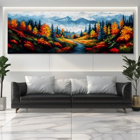 Obraz na plátně - Po pěšině do magického údolí hor FeelHappy.cz Velikost obrazu (šířka x výška): 270 x 90 cm