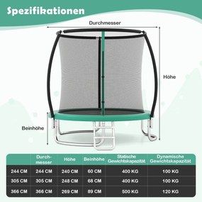 Costway Trampolína Ø244 cm se žebříkem a ochrannou sítí kulatá zahradní