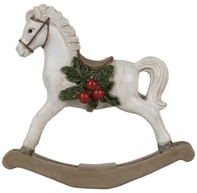 Dekorace bílý houpací koník zdobený cesmínou - 17*5*16 cm
