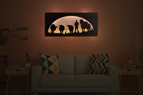 Li-Go "Člověk, kůň a býk" světelný obraz s baterií RGBW 100x45 cm varianta: ovládání na obraze včetně dálkového ovladače, provedení: dub světlý