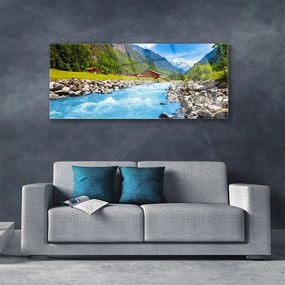 akrylový obraz Hory Řeka Krajina 125x50 cm