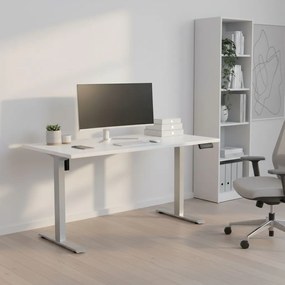 Výškově nastavitelný stůl OfficeTech B, 140 x 80 cm, šedá podnož, bílá