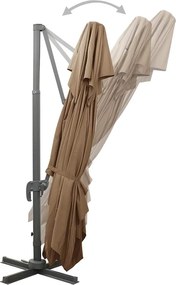 Boční zahradní slunečník s dvojitou stříškou taupe 400 x 300 cm 312375