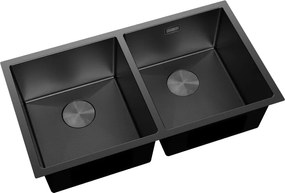 Mexen Binox, 2-komorový nerezový dřez 800 x 450 mm, černá, vzor voština, 6421802000-70HC