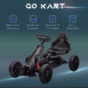 HOMCOM Dětský Go-Kart s Pedály a Ruční Brzdou, Nastavitelným Sedadlem, Přeřazovacím Mechanismem, Dětské Vozidlo s EVA Koly pro Děti ve Věku 3-8 Let