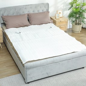 HOMCOM elektrická deka 160x140 cm s 5 úrovněmi tepla a 2 nezávislými zónami ovládání, z bílého polyesteru