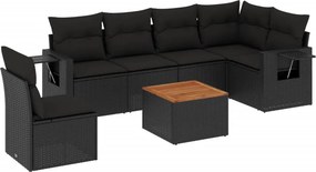 7dílná zahradní sedací souprava s poduškami černá polyratan 3224585