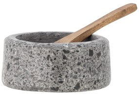 Bloomingville Kamenná dóza na sůl se lžičkou Ghizelle Acacia, šedá barva, dřevo, kámen
