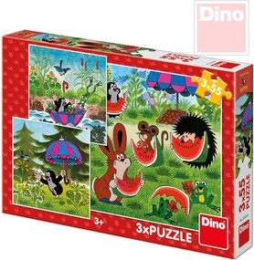 DINO Puzzle Krtek a paraplíčko (Krteček) 18x18cm 3v1 skládačka 3x55 dílků dn335264