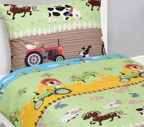 Bellatex Bavlněné povlečení dětské Junior 140x200 cm, 70x90 cm Zvířátka Zelená,Hnědá