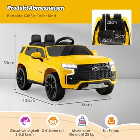 Costway Dětské elektrické auto Chevrolet s 2,4 G dálkovým ovládáním a – žluť