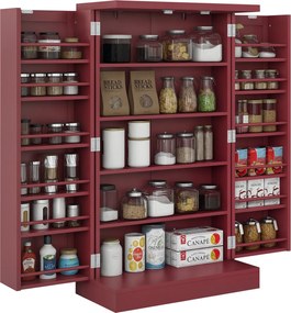 HOMCOM Kuchyňský Buffet Úložný Skříňka 12 Nastavitelných Polic Dveřní Police 60 x 30 x 104 cm pro Obývací Pokoj a Jídelnu v Červeném Dřevě | Aosom