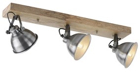 Průmyslové stropní svítidlo ocelové se dřevem 3-světlo - Samia