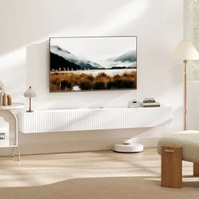 HOMCOM Zavěšený TV nábytek 180 cm, TV nábytek pro televizory až do 183 cm, 2 sklápěcí dveře, 180x25x22 cm, bílá