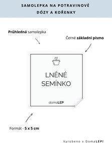 LNĚNÉ SEMÍNKO – průhledná samolepka na dózu, základní písmo, 5 x 5 cm | DomaLEP