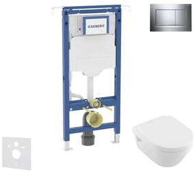 Geberit Duofix - Set předstěnové instalace, klozetu a sedátka Villeroy Boch, tlačítka Sigma20, DirectFlush, SoftClose, CeramicPlus, lesklý chrom/chrom mat SANI11CK1107