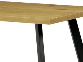 Jídelní stůl HT-740 OAK, 140x85 cm, MDF fólie 3D dekor divoký dub, kov černý lak mat