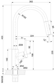 Invena Farsala, dřezová baterie s výsuvnou 2-funkční výlevkou h-433, černá matná, INV-BZ-40-U04-S