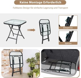 Costway Skládací patio odkládací stolek čtvercový s nerezovým rámem, černý