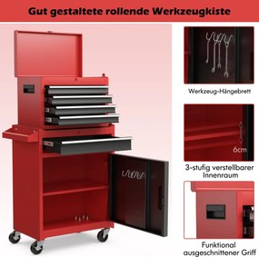 Costway Dílenský vozík 2 v 1 s kufrem a 8 přihrádkami a háčky a nastavitelnou