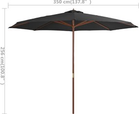 vidaXL Zahradní slunečník s dřevěnou tyčí 350 cm [44529] Barva: Černá
