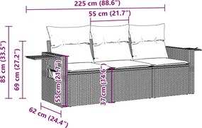 3dílná zahradní sedací souprava a podušky světle šedá polyratan 3219861