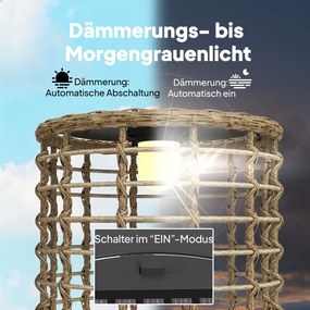 Outsunny Solární stojací lampa sada 2 ratanových solárních lamp se světelným senzorem LED solární světlo v boho stylu IP44